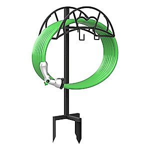 VyGrow Garden Hose Holder Freestanding, Heavy Duty Metal Water Hose Holders for Outside, Detachable Garden Hose Storage Stand Rack, Black