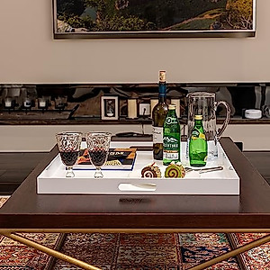 MUKEEN Oversize Extra Large King Size Bed Tray for eating Big Glossy White Acrylic Serving Tray with Handles 24x24 Inch -Spill Proof- Decorative Countertop Organizer for Ottoman,Bed,Party, Butler Tray