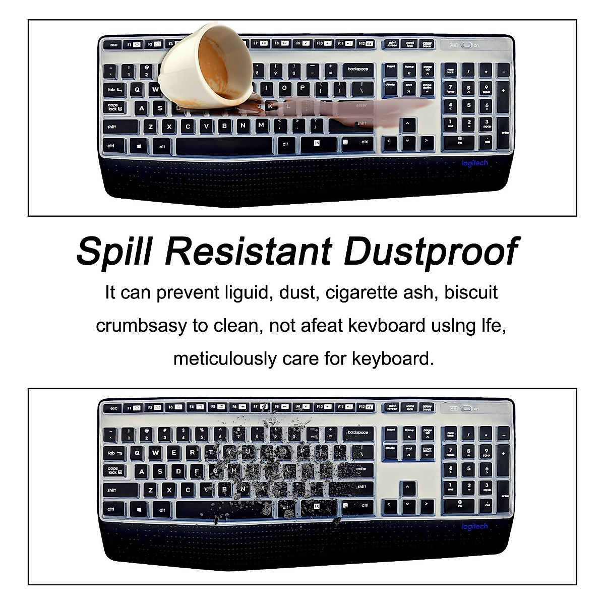 Premium Ultra Thin Silicone Full-Sized Keyboard Protector,Compatible with Logitech MK345 Wireless Keyboard, Waterproof Dustproof Keyboard Skin (Black)