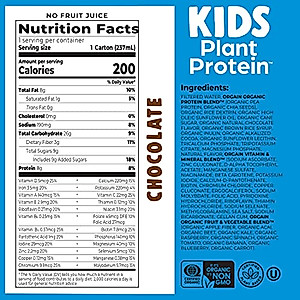 Orgain Organic Kids Vegan Protein Nutritional Shakes, Chocolate - 8g of Protein, Contains Fiber and 23 Vitamins and Minerals, Plant Based, No Gluten or Soy, Non-GMO, 8 Fl Oz (Pack of 12)