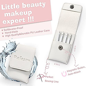 PAFASON Eyebrow Tweezers Set with Premium PU Leather Travel Case-Professional Stainless Steel & High Precision Tweezer Kit for Eyebrow Facial Hair Removal Ingrown Hair Splinter Eyelash for Women & Men