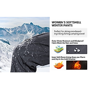 Cycorld Women's-Softshell-Ski-Snow-Pants,Fleece-Lined Winter-Hiking-Cargo-Pants, Work Outdoor Snowboarding Pants(Grey,XX-Large)