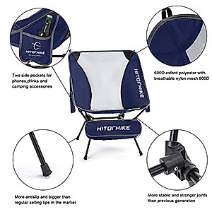 HITORHIKE Camping Chair Backpack Camping Folding Chair Breathable Mesh Structure Aluminum Frame with 2 Side Pockets Camping Chair Compact Ultralight Carrying Bag（Navy Blue 2PCS ）