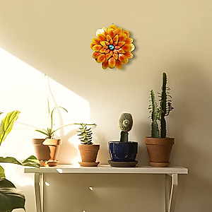 Saim 13.4 inch Metal Flowers Wall Decor Yellow,Handmade Wall Art Flower Hanging Decoration for Bedroom,Living Room,Bathroom,Office,Home Decor,Modern Luxury Style Art Decoration