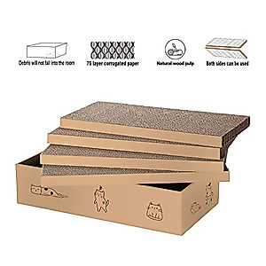 4 Packs in 1 Cat Scratch Pad with Box , Cat Scratcher Cardboard,Reversible,Durable Recyclable Cardboard, Suitable for Cats to Rest, Grind Claws and Play with Scratch Box