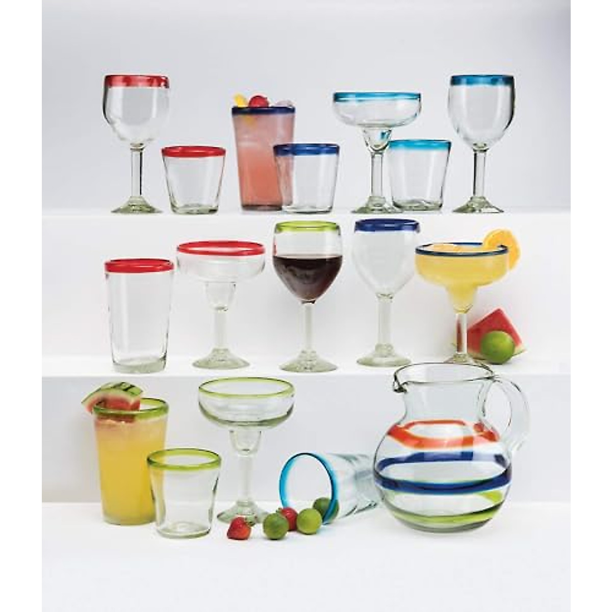 Amici Home Lime Rim Margarita Glass | Set of 4 | Authentic Mexican Handmade Glassware | Bar Glasses for Cocktails, Pina Coladas, Other Beverages | 15 Oz