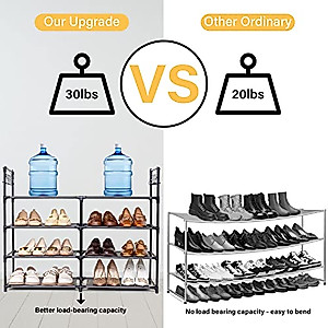 Elechotfly 16-20 Pairs Shoe Storage Organizer, 4 Tiers Shoe Rack/Stand, Easy Assembly Stackable Sturdy Shoe Tower with 2 Hooks, Metal Shelf for Entryway, Closet, Garage, Bedroom, Cloakroom