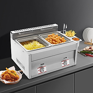 Commercial Deep Fryer, Gas Countertop Deep Fryer With Basket and Lid, Dual Tank Kitchen Fat Fryer, Use for Fry French Fries, Chicken Wings, Fish, Applied to Restaurants, Fast Food Stalls, Snack Shops