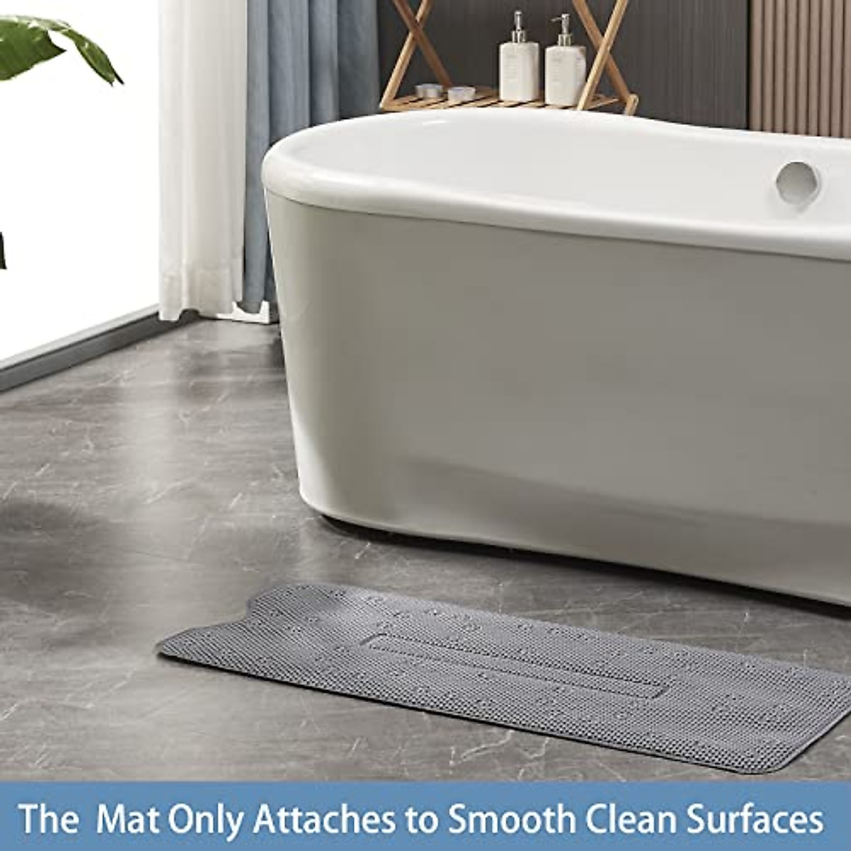 Webos Bathtub Mat Non Slip: Soft Safety Foam Bath Mat for Tub Suitable for Elderly and Kids Extra Long 40x16Inch with Drain Holes and Suction Cups Massage Tub & Shower Mat for Bathroom (Dark Grey)