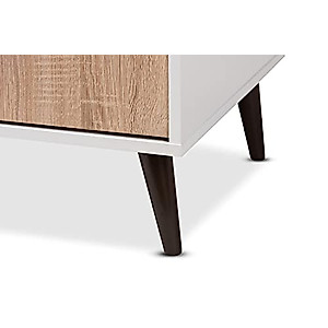 Baxton Studio Bastien Mid-Century Modern White and Light Oak 6-Shelf TV Stand