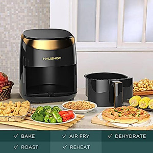 HAUSHOF Air Fryer, 4.2 Quart Compact Small Oven with 9 Cooking Functions, Nonstick Stainless Steel & Dishwasher-Safe, No-Oil Air Fry, Roast, Bake, Reheat, Fit for 1-4 People (Black)