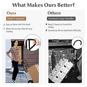 S AFSTAR P Handle Hand Truck, High Back Sack Barrow with 10" Rubber Wheels, Built-in Double Bearings & Foldable Load Plate, Heavy Duty Metal Trolley for Lifting Moving Delivery, 660 LBS Max Load