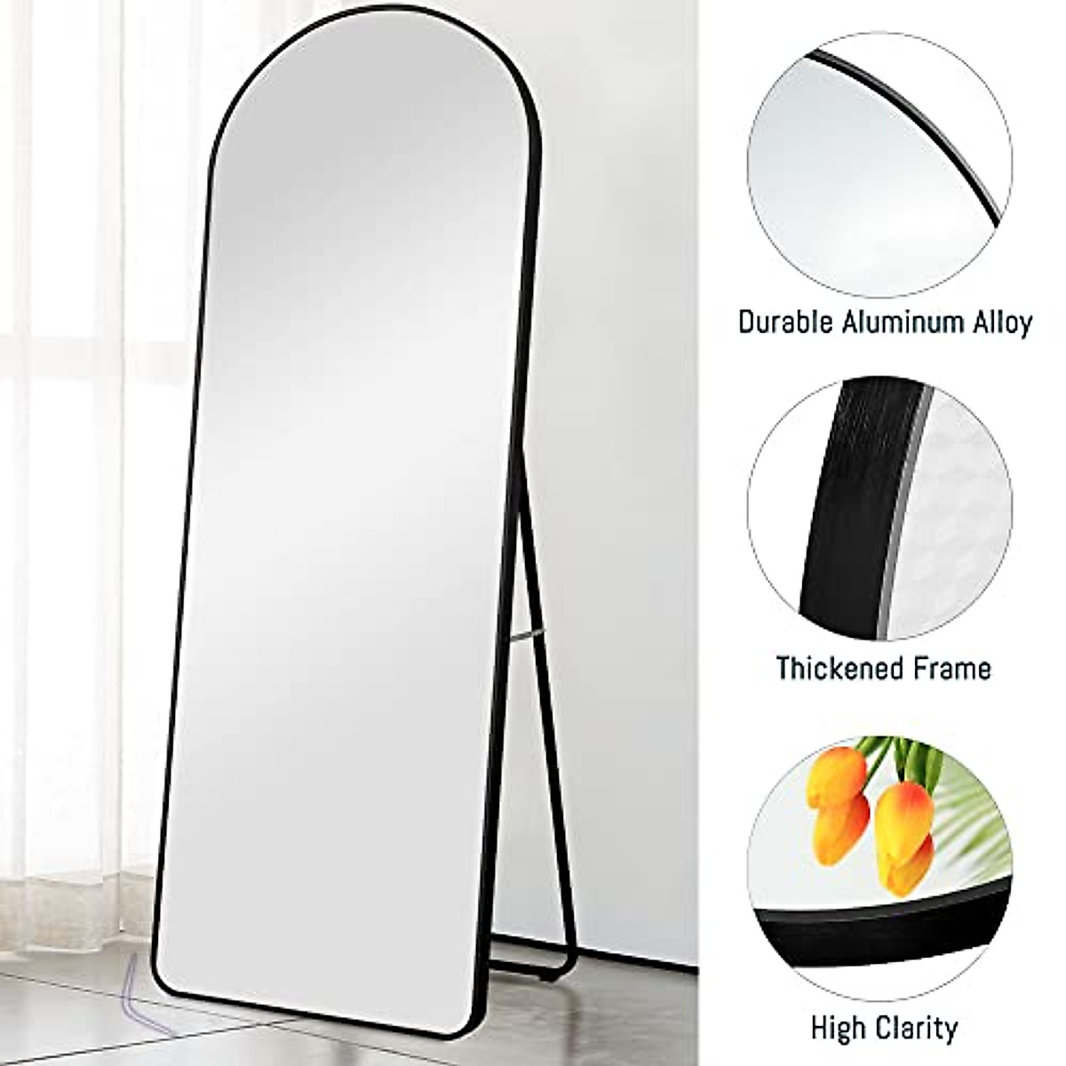 KIAYACI Arched Full Length Mirror Floor Mirror with Stand Bedroom Dressing Mirror Full Body Wall Mirror (Black, 59" x 20")