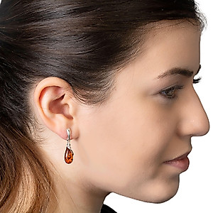 Amber Earrings - 925 Baltic Honey Amber Dangling Earrings "Eleanor" - GIA Certified - Gemstone Dangle Earrings - Sterling Silver Jewelry Collection