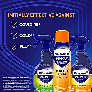 Microban Disinfectant Spray, Travel Size 24 Hour Sanitizing Spray, Citrus Scent, 4 Count (2.8oz Each)