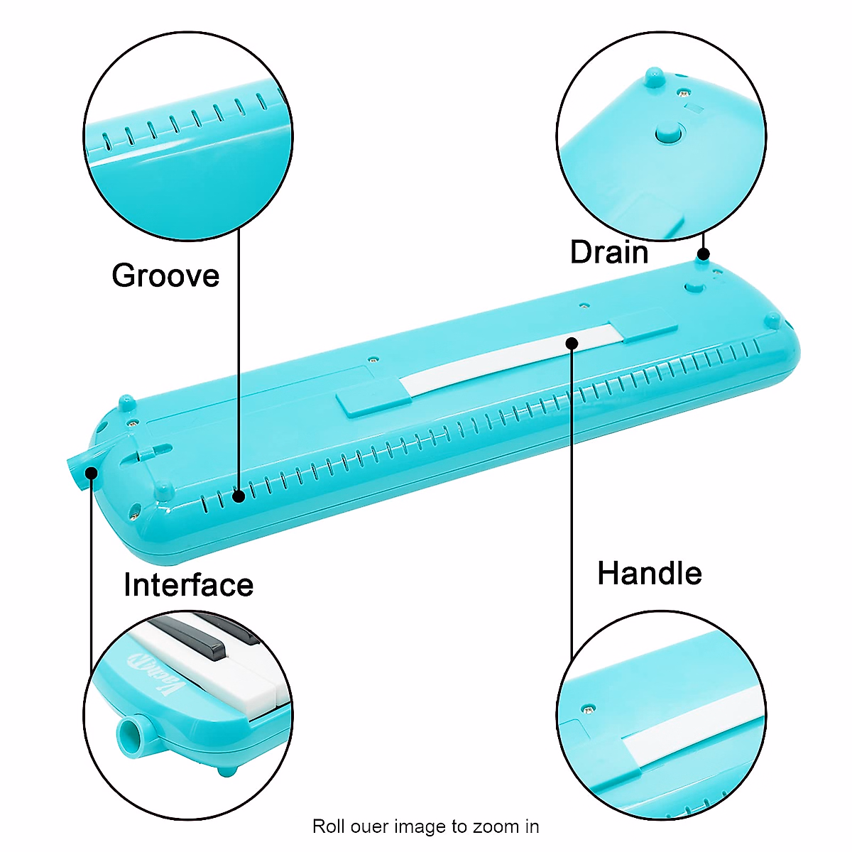 VACHAN 32 Keys Melodica Instrument, Soprano Melodica Air Piano Keyboard Musical Instrument with 2 Soft Long Tubes, Short Mouthpieces and Carrying Bag for Kids Beginners Gift,Blue