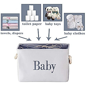 INough Storage Basket for Nursery, Baby Toys Storage Bins, Empty Large Basket,for Baby Girls or Boys Room,Wipes and Diapers, Storage Box for Nursery/Kids Room (16 x 12.2 x 11 Inches)