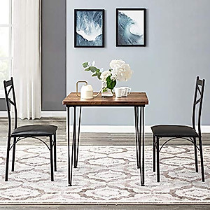 VECELO Modern Industrial Style 3-Piece Room Kitchen Pu Cushion Chair Sets for Small Space, Dining Table for 2, Retro Brown and Black