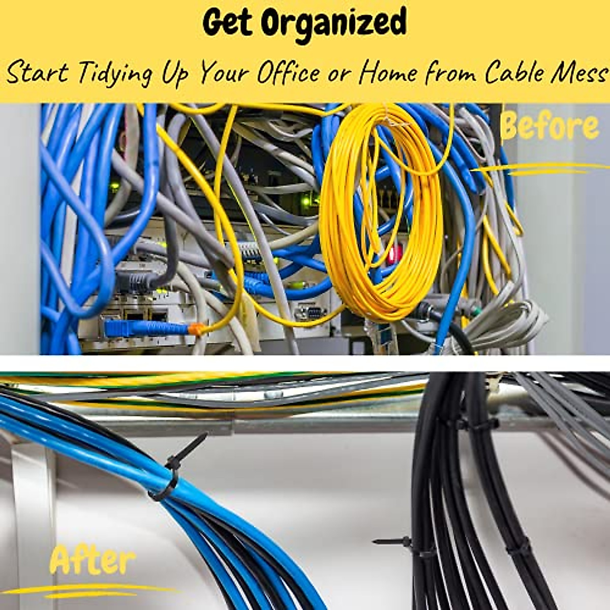 Bates- Cable Zip Ties, 200 Pack, 4 Inch, Zip Ties, Zipties, Cable Tie, Plastic Ties, Tie Wraps, Electrical Cable Ties, Plastic Zip Ties, Black Zip Tie, Plastic Straps, Wire Ties, Cord Ties