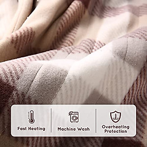 Heated Throw 50"x60"- Super Soft Warming Fleece with 4 Heating Levels & 3 Hours Auto Off, Machine Washable, Electric Check Buffalo Plaid Blanket for Couch Sofa Home Office Usage - Red & Brown Plaid