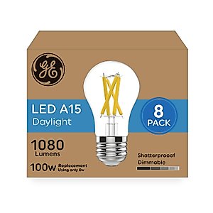 GE Ultra Bright LED Light Bulbs, 100 Watt Equivalent, Daylight, Ceiling Fan Clear A15 Bulbs (8 Pack)