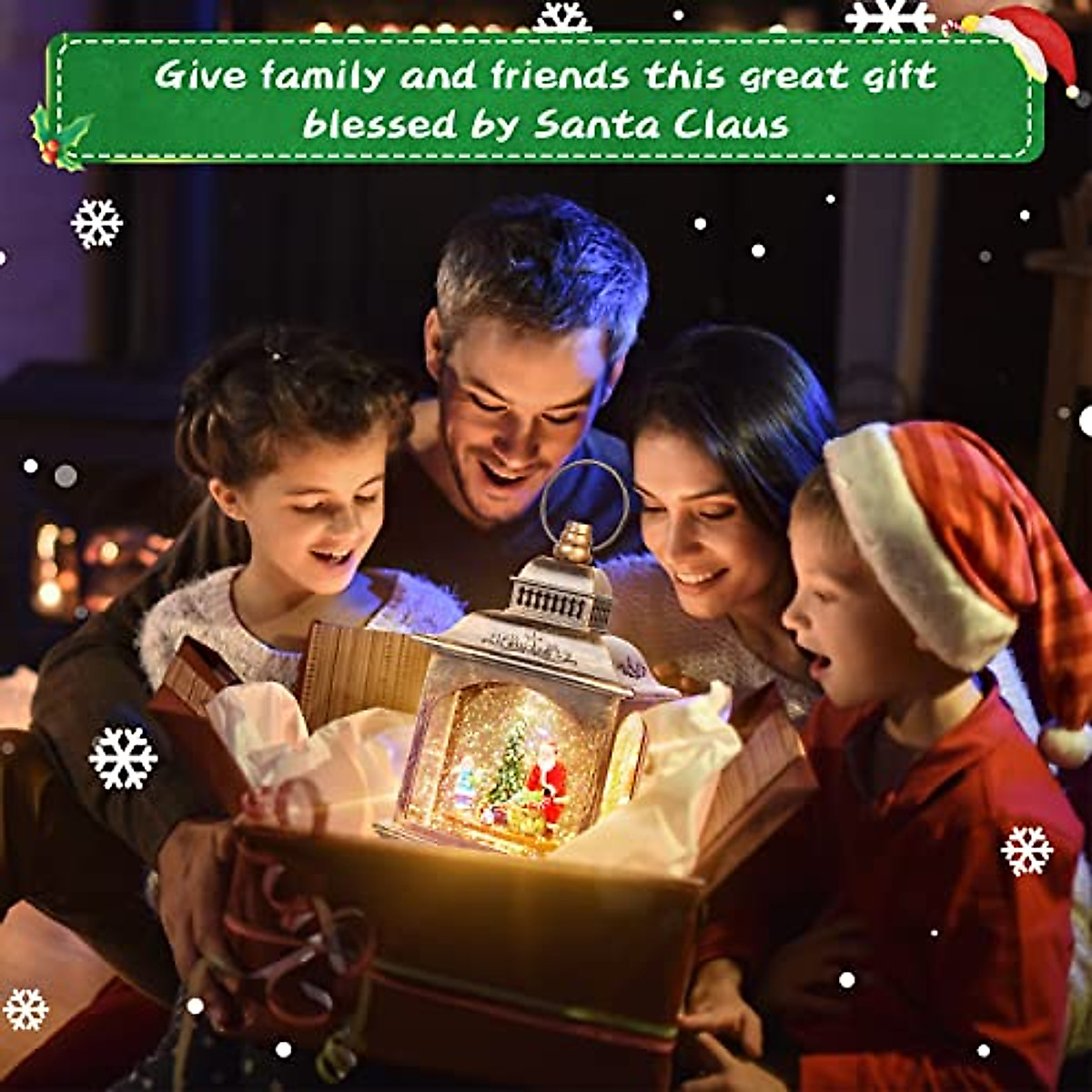 Christmas Snow Globe, Musical Snow Globe Lights with 6 Hour Timer and 39In USB Batteries Powered, Retro Style Holiday Glitter Globe for Xmas Home Decoration and Santa Gifts