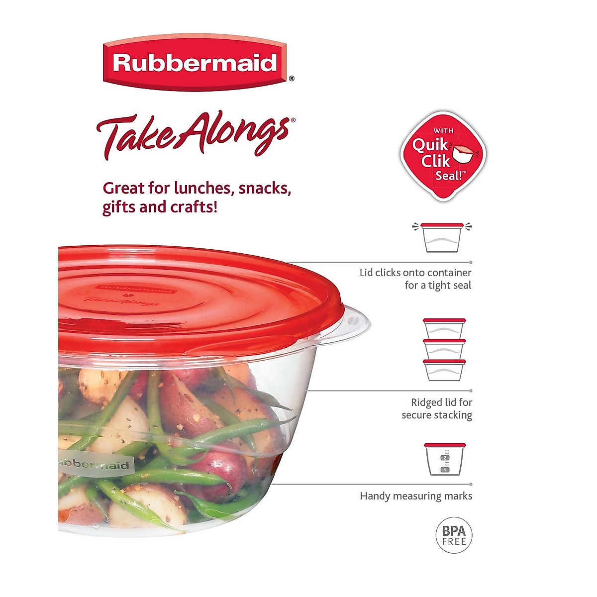 Rubbermaid TakeAlongs Sandwich Food Storage Containers, 2.9 Cup, Tint Chili, 4 Count