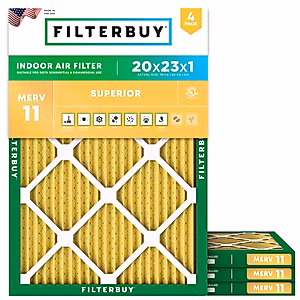 Filterbuy 20x23x1 Air Filter MERV 11 Allergen Defense (4-Pack), Pleated HVAC AC Furnace Air Filters Replacement (Actual Size: 19.50 x 22.50 x 0.75 Inches)