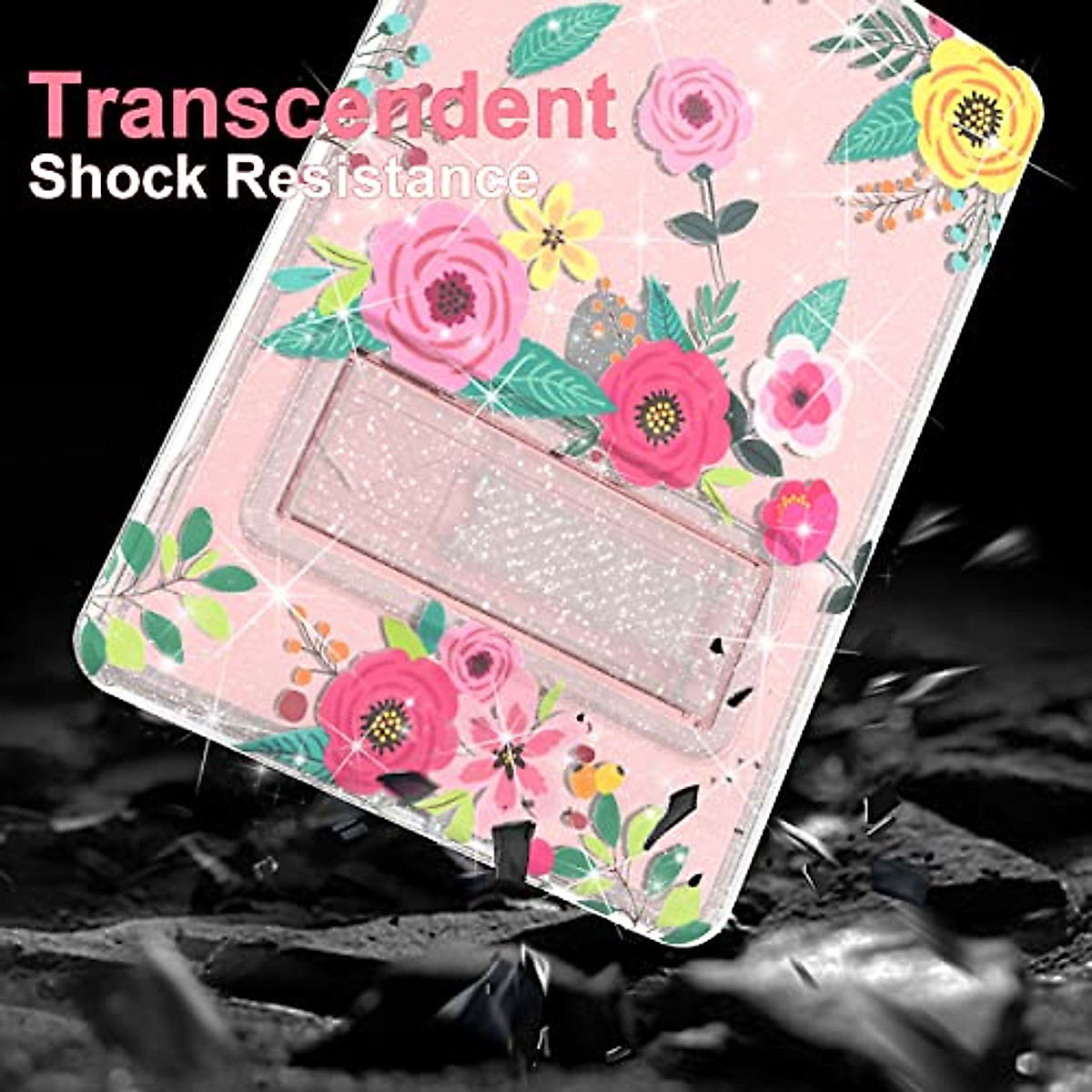 Rantice iPad 9th Generation Case, iPad 8th Generation Case, iPad 7th Generation Case, iPad Case for Women Girl Kids, Slim Shockproof Glitter Flower Clear Transparent iPad 10.2 Case with Kickstand