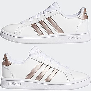 adidas Kids’ Grand Court K Sneaker, White/Copper Metallic/Glow Pink, 2 M US Little Kid