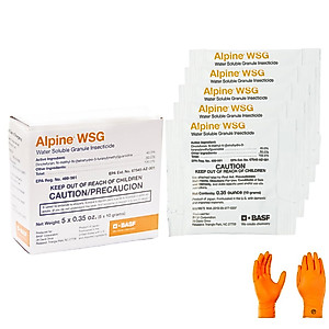 Alpine WSG Insecticide: 1 Box with 5 x 10g Packets and USA Supply Protective Gloves & Pest Identifcation Card | Target Pests: Ants, German roaches, Bed Bugs for Indoor & Outdoor use.