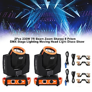Frezon 2PCS 7R 230W Stage Lights Moving Head Light, RGBW DJ Lighting, 8 Prism Strobe DMX 16Ch for Wedding DJ Party Stage Lighting