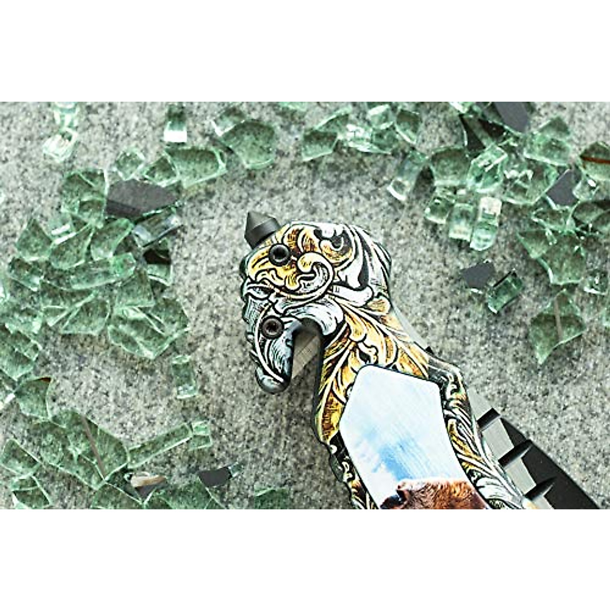 SE Spring Assisted Clip Point Folding Knife with Howling Wolf Design - KFD20024-2