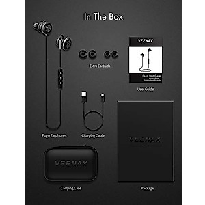 VEENAX Pogo Wireless Headphones, Bluetooth Sport Earphones, Fitness Earbuds with Mic, Magnetic and Super Bass, 8H Playtime, Sweatproof, in Ear Stereo Headset for iPhone iPad iPod Phone MP3, Black