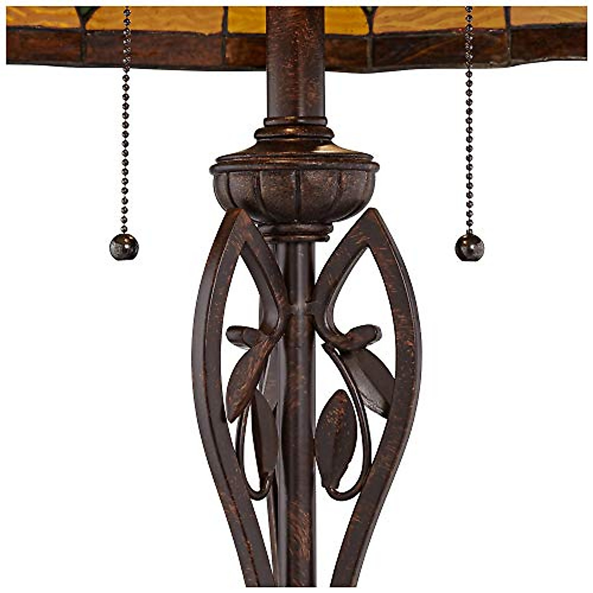 Robert Louis Tiffany Leaf and Vine II Traditional Victorian Tiffany Style Floor Standing Lamp 60" Tall Bronze Gold Amber Green Stained Glass Dome Shade Decor for Living Room Reading House Bedroom