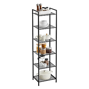 SONGMICS 6-Tier Storage Rack, Bathroom Shelf, Extendable Plant Stand with Adjustable Shelf, for Bathroom, Living Room, Balcony, Kitchen, Classic Black UBSC036B01