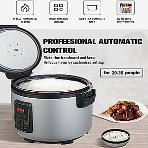 DAZITN Commercial Rice Cooker 60 CUPS (Cooked Rice)& Food Warmer | 13L/13.8Qt Extra Large Multifunctional Rice Cooker | 1350W Fast Cooking with Time Display & Preset|Restaurant Company Canteen Use