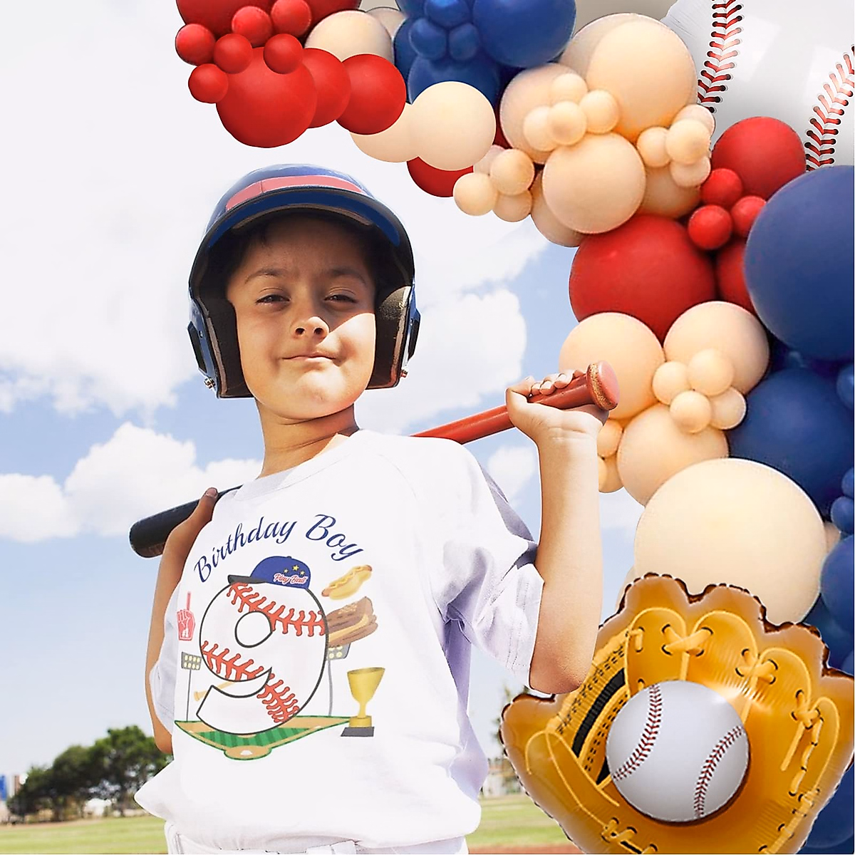 Teddyparty Baseball Balloon Arch Garland, Red Nude and Navy Blue Balloon Garland Kit Birthday Party for Boy Sports Balloons Gender Reveal Decoration