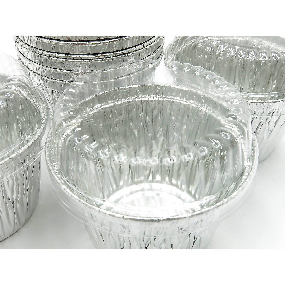 KitchenDance Disposable Aluminum Baking Cake Cup with Dome Lid - 7 Ounces Round Dessert Cups for Cakes, Muffin Cups - Aluminum Foil Baking Cup Perfect for Baking, Preparing Food, 1210P, 50 Count