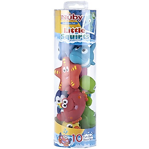 Nuby 10 Count (Pack of 1) Little Squirts Fun Bath Toys, Assorted Characters