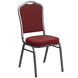 Flash Furniture HERCULES Series Crown Back Stacking Banquet Chair in Burgundy Patterned Fabric - Silver Vein Frame
