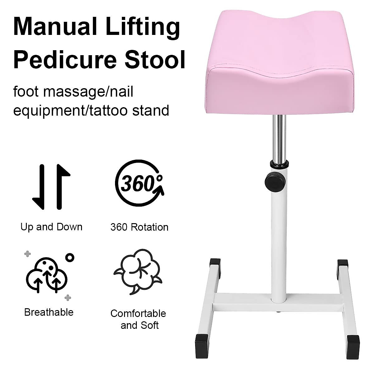 Pedicure Manicure Footrest, Adjustable Height with Soft Cushion Pedicure Stool Non-Slip, Pedicure Nail Equipment for Salon Spa Beauty,Pink