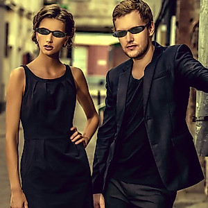 Frienda 3 Pairs Retro Vintage Rectangle Sunglasses 80s Style Narrow Chunky Plastic Frame Sunglasses Small Slim Glasses for Women and Men Costume Cosplay