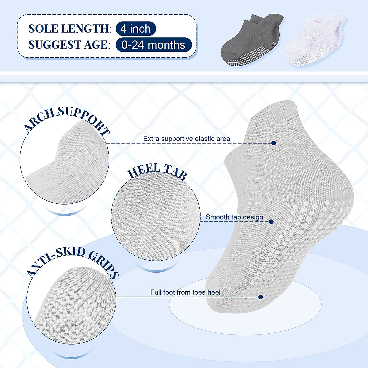 Boyiee 12 Pieces Baby Mittens Newborn Hats and Sock Infant Mittens Baby Caps Mittens Socks Set No Slip Ankle Socks(Blue and White)