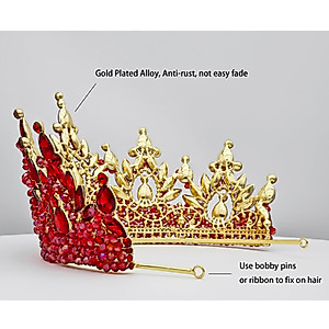 Red Crowns for Women Large Crystal Tiaras Tall Pageant Crowns Rhinestone Royal Queen Headband Princess Quince Headpieces for Wedding Birthday Prom Costume Cosplay Celebration