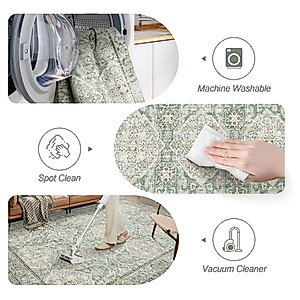 Soalmost 8x10 Area Rugs, Washable Rugs, Large Stain Resistant Area Rug for Living Room Bedroom Dining Room, Vintage Farmhouse Rug Green