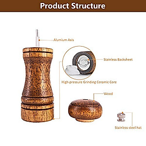 Salt and Pepper Grinders Set,Ouktor Manual Wooden Salt and Pepper Mills Shakers, Ceramic Rotor with Strong Adjustable Coarseness (5.5inch)