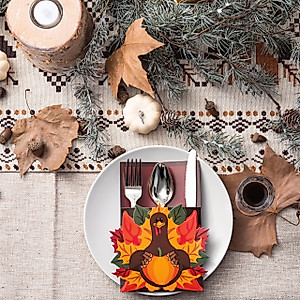 JOYIN 18PCS Thanksgiving Cutlery Holders Set, Thanksgiving Turkey Utensil Décor, Autumn Fall Harvest Party Supplies, ThankYou Cards,Table Decoration, Thanksgiving Party Favors,Thanksgiving Decorations