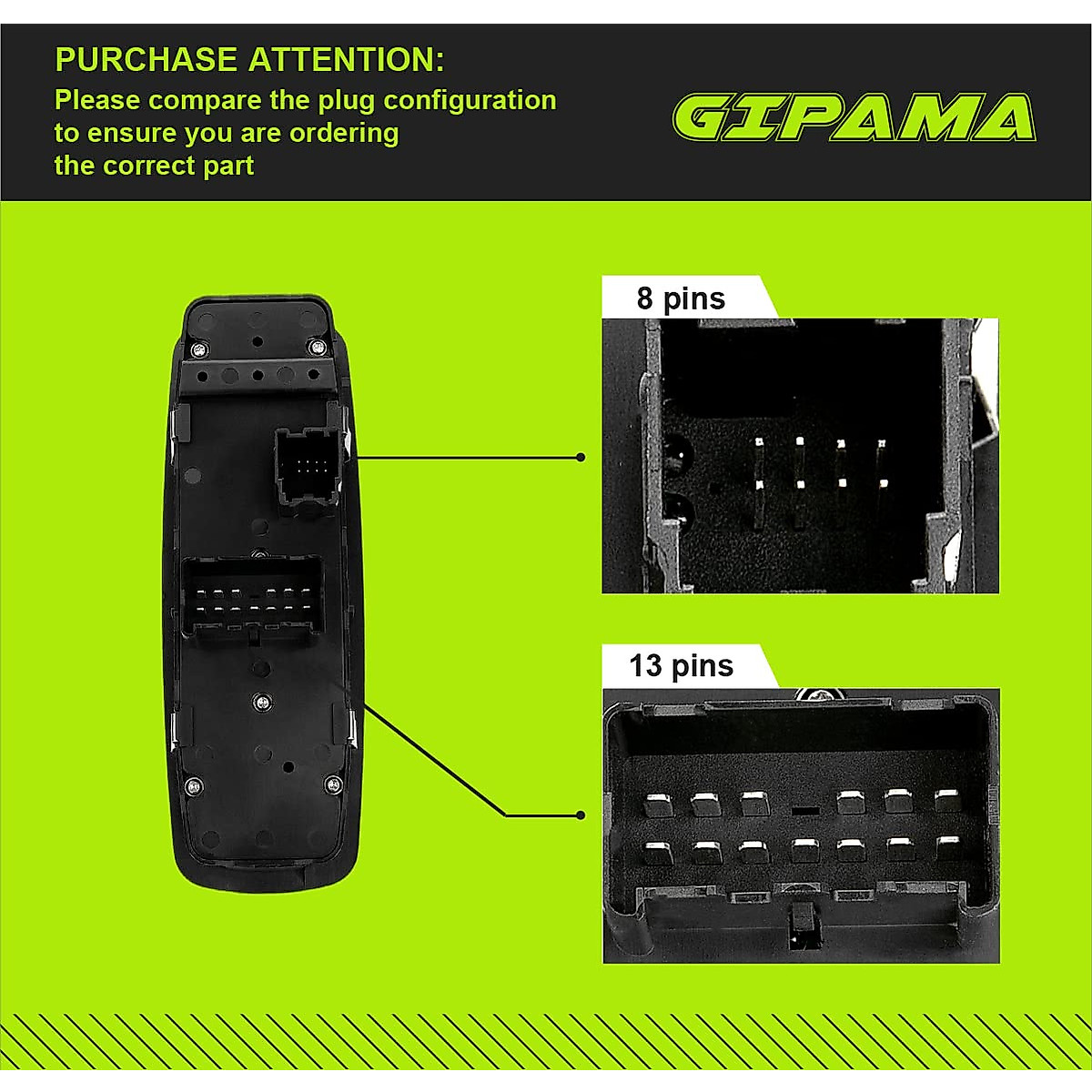 Gipama 901-486 Power Window Switch for 2011-2016 Dodge Journey, Replaces# 68084001AD, 68084001AC, 68084001AB,8+13 PINS（Driver Side