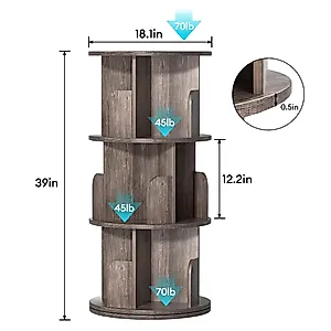 Nidouillet Rotating Bookshelf, 3 Tier Revolving Bookcase 360 Display Round Bookshelf Narrow Swivel Corner Book Shelf Standing Bookcase for Adult Bedroom, Living Room